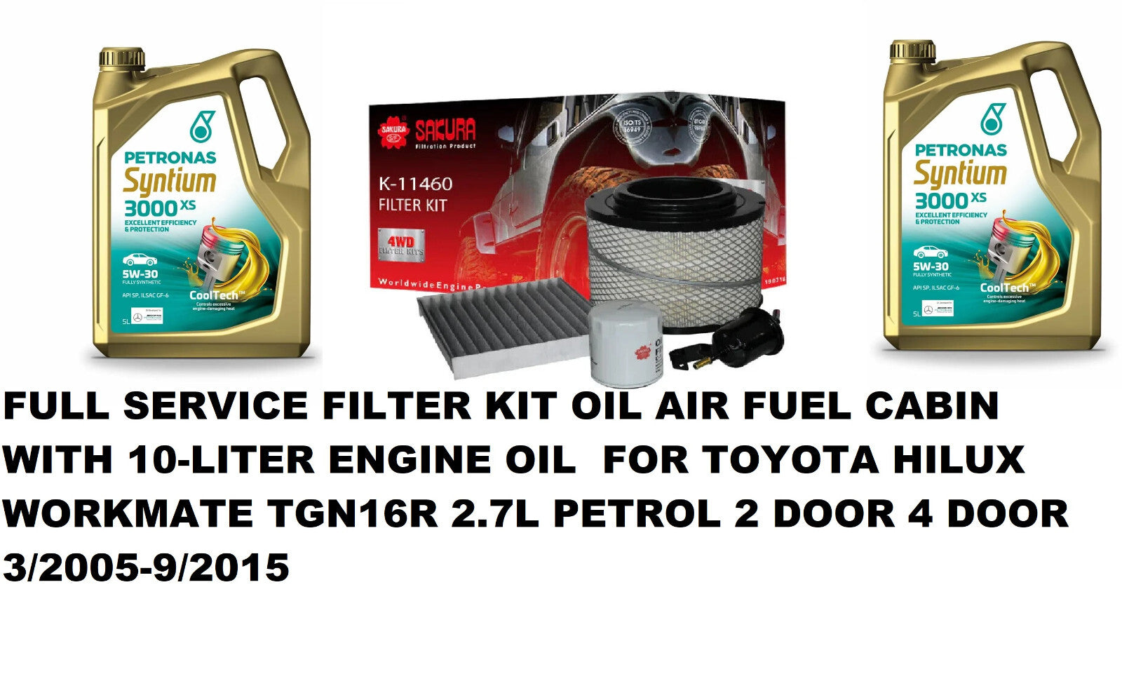FULL SERVICE KIT WITH 10L OIL FOR TOYOTA HILUX WORKMATE TGN16R 2.7L PE ...